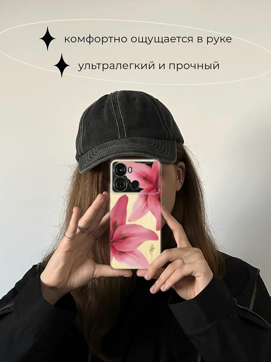 Чехол на Itel P40 / Ител P40 с принтом "Pink flower" — фото 1