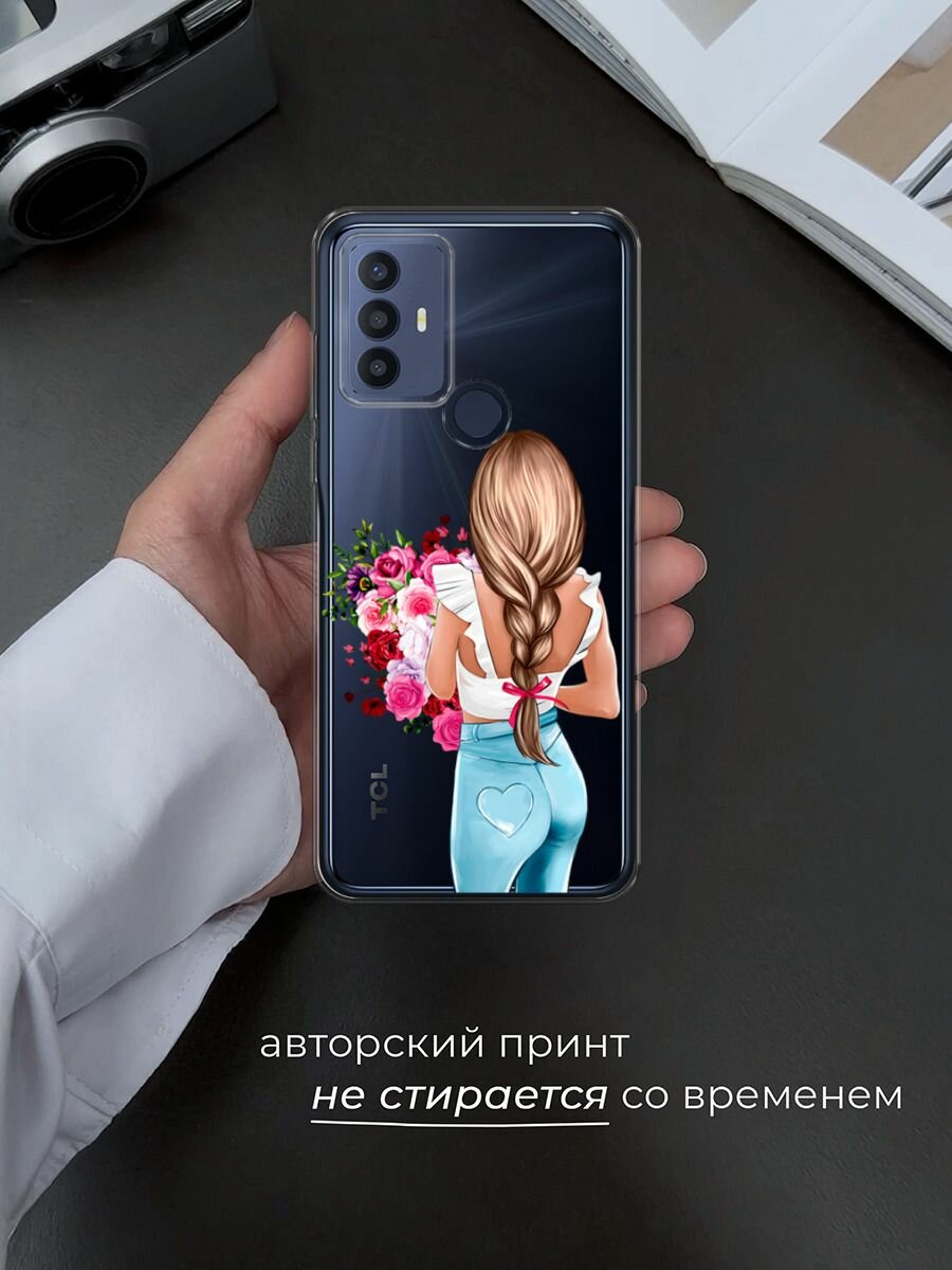 Чехол на TCL 30E/30 SE/305/306 / ТСЛ 30E с принтом "Букет для девушки", прозрачный — фото 1