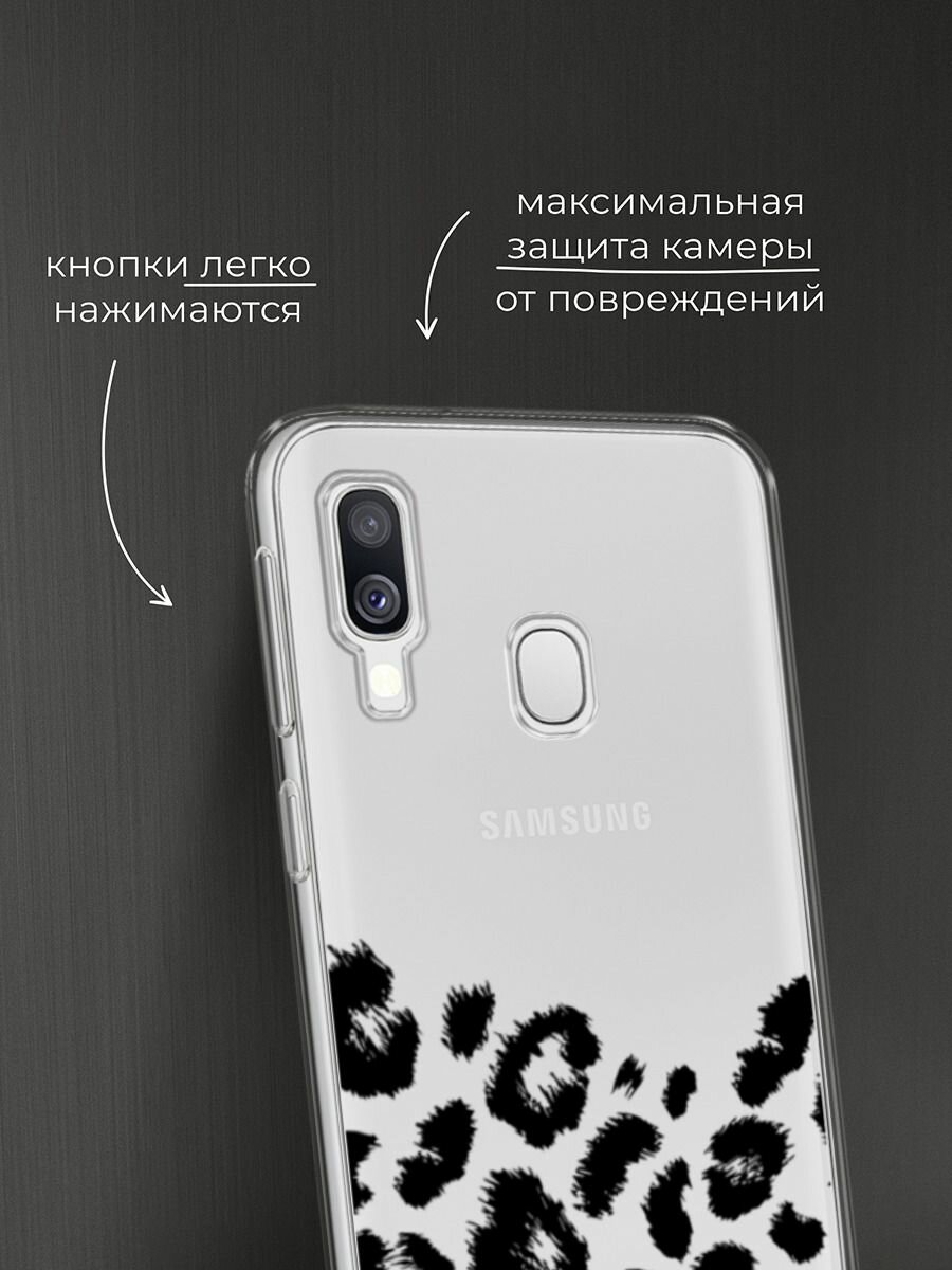 Чехол на Samsung Galaxy A40 / Самсунг Галакси А40 с принтом "Окрас леопарда фон черный", прозрачный — фото 1