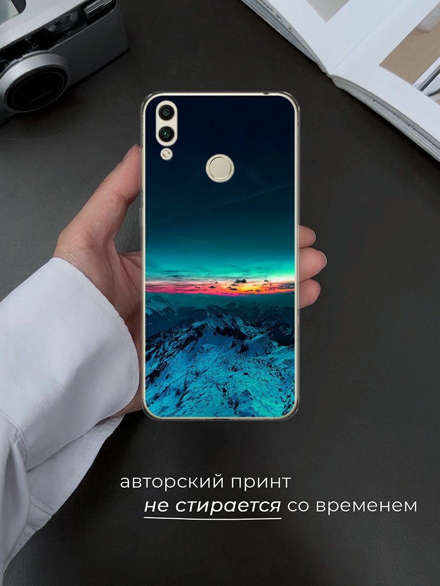 Силиконовый чехол на Honor 8C / Хонор 8С с принтом "Закат в горах" — фото 1