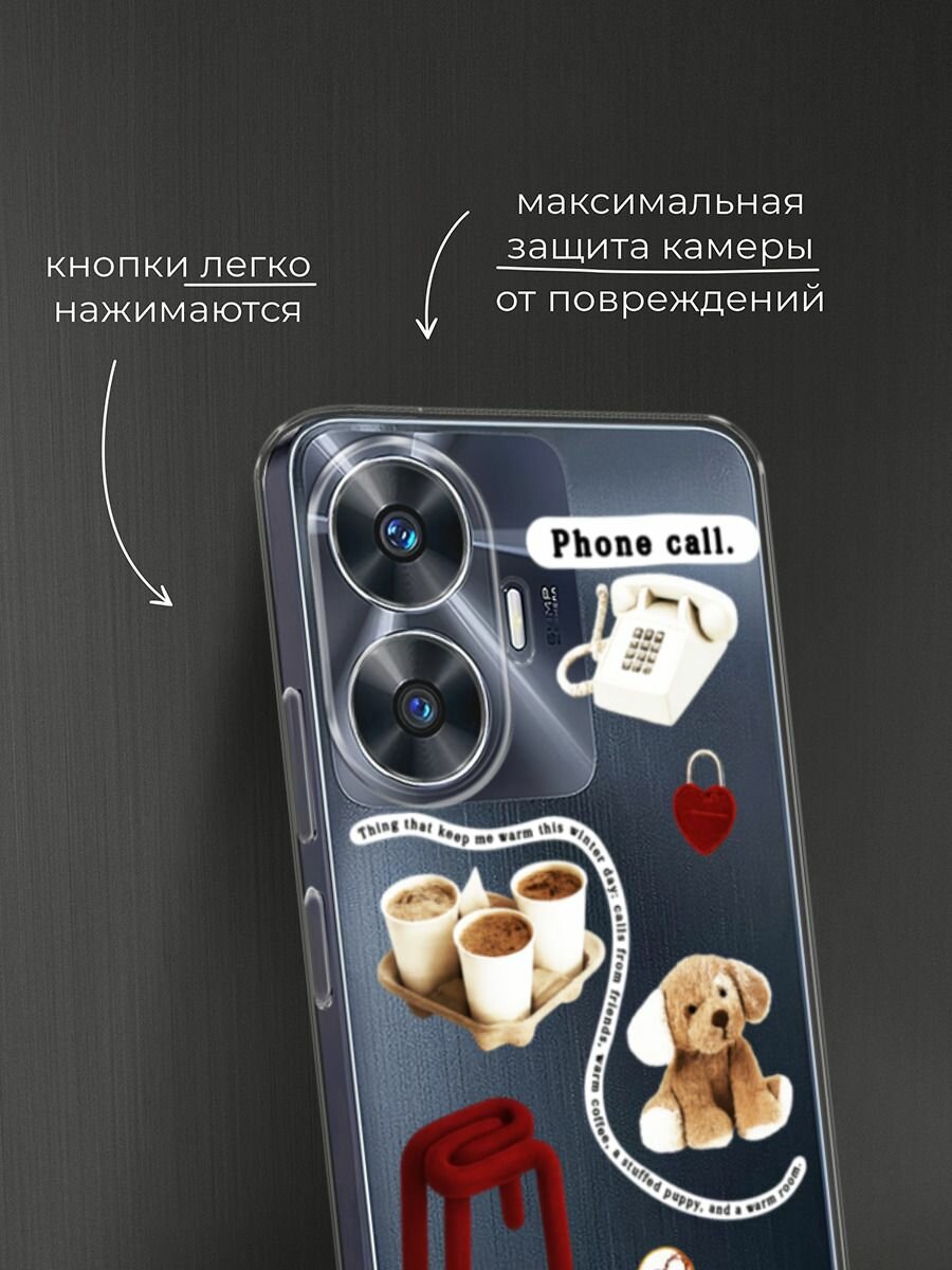 Чехол на Realme C55 / Реалми C55 с принтом "Phone call", прозрачный — фото 1