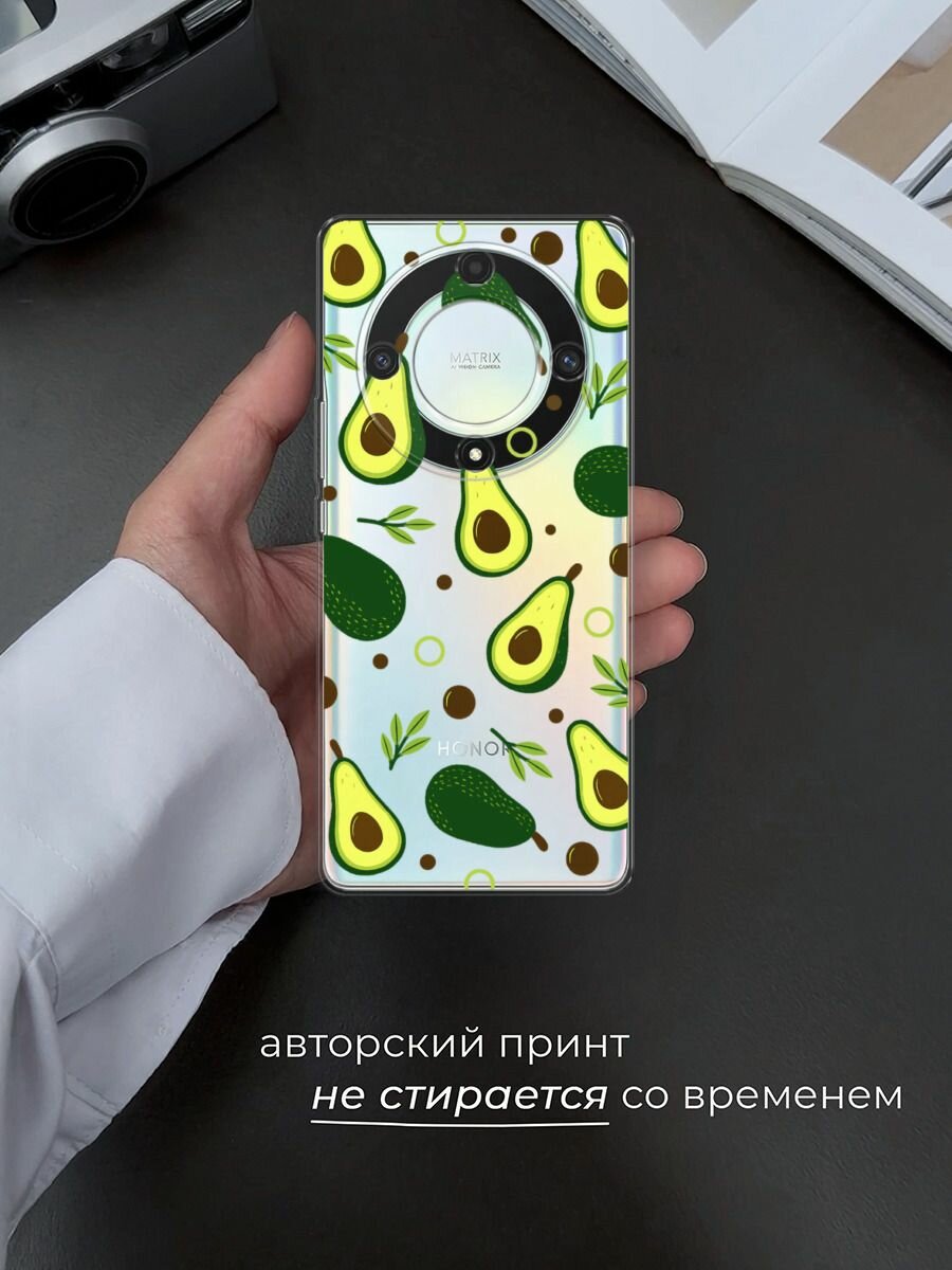 Чехол на Honor X9A / Хонор X9A с принтом "Авокадо паттерн", прозрачный — фото 1
