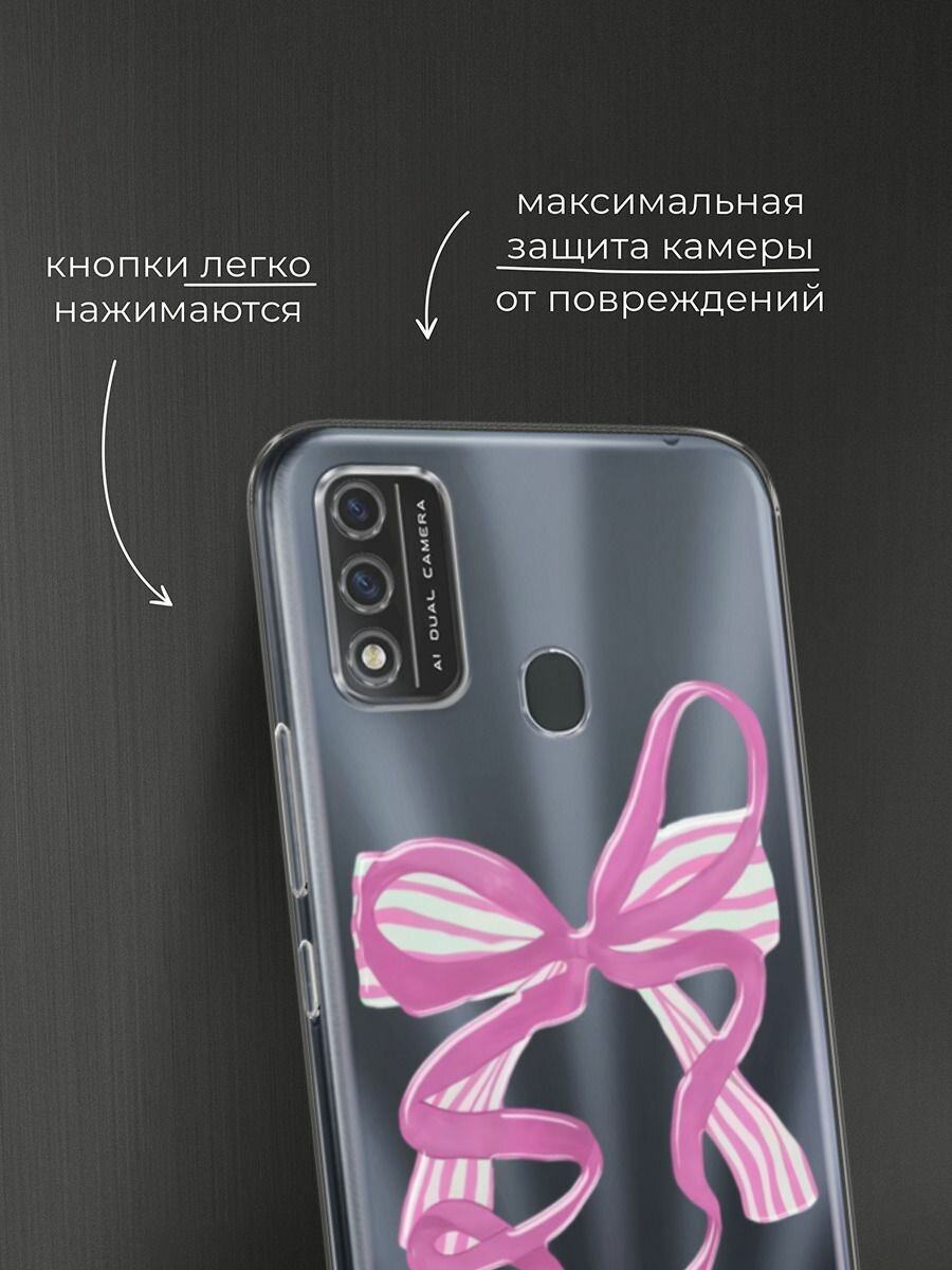 Чехол на Itel A48 / Ител А48 с принтом "Полосатый розовый бант 2" — фото 1