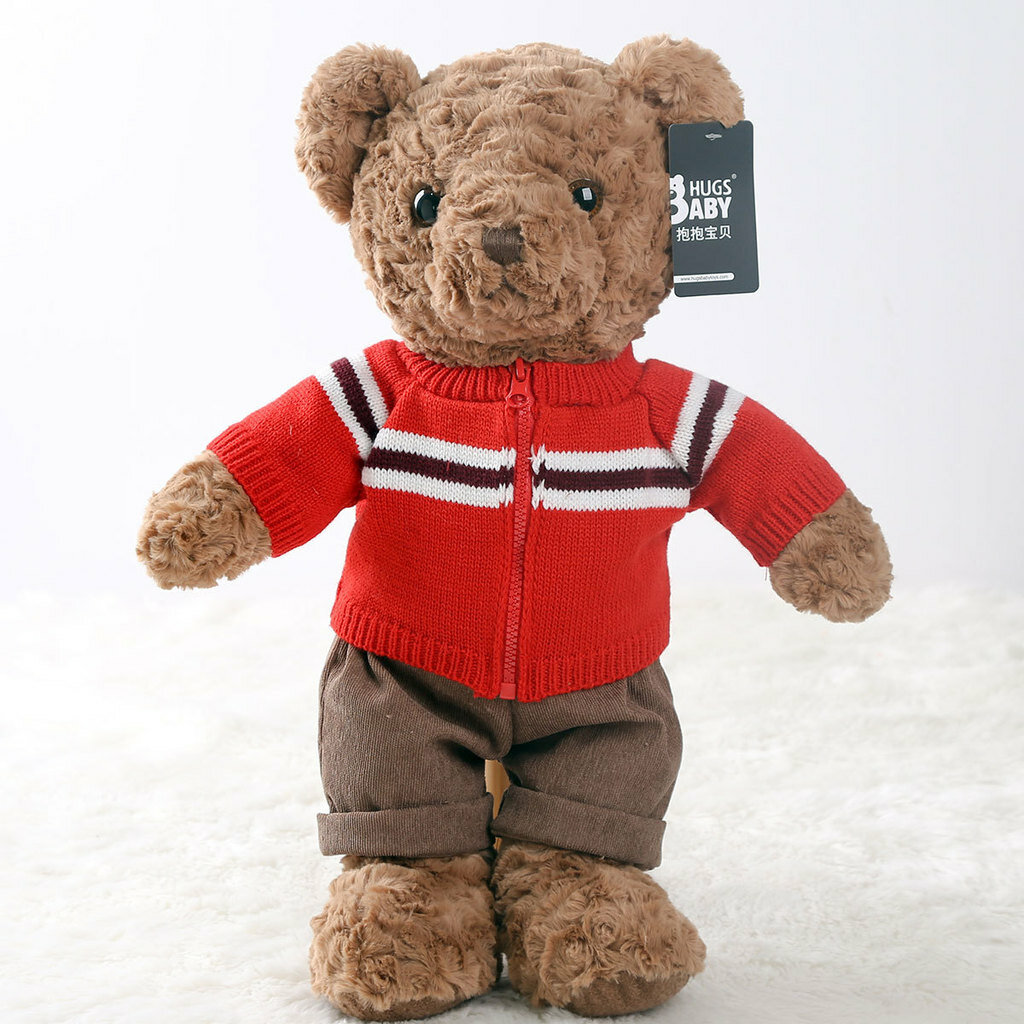 Плюшевый игрушка медведь teddy bear с полосатым свитером коричневый бежевый для девочек детей подушка для объятий подарок redbear 40 см