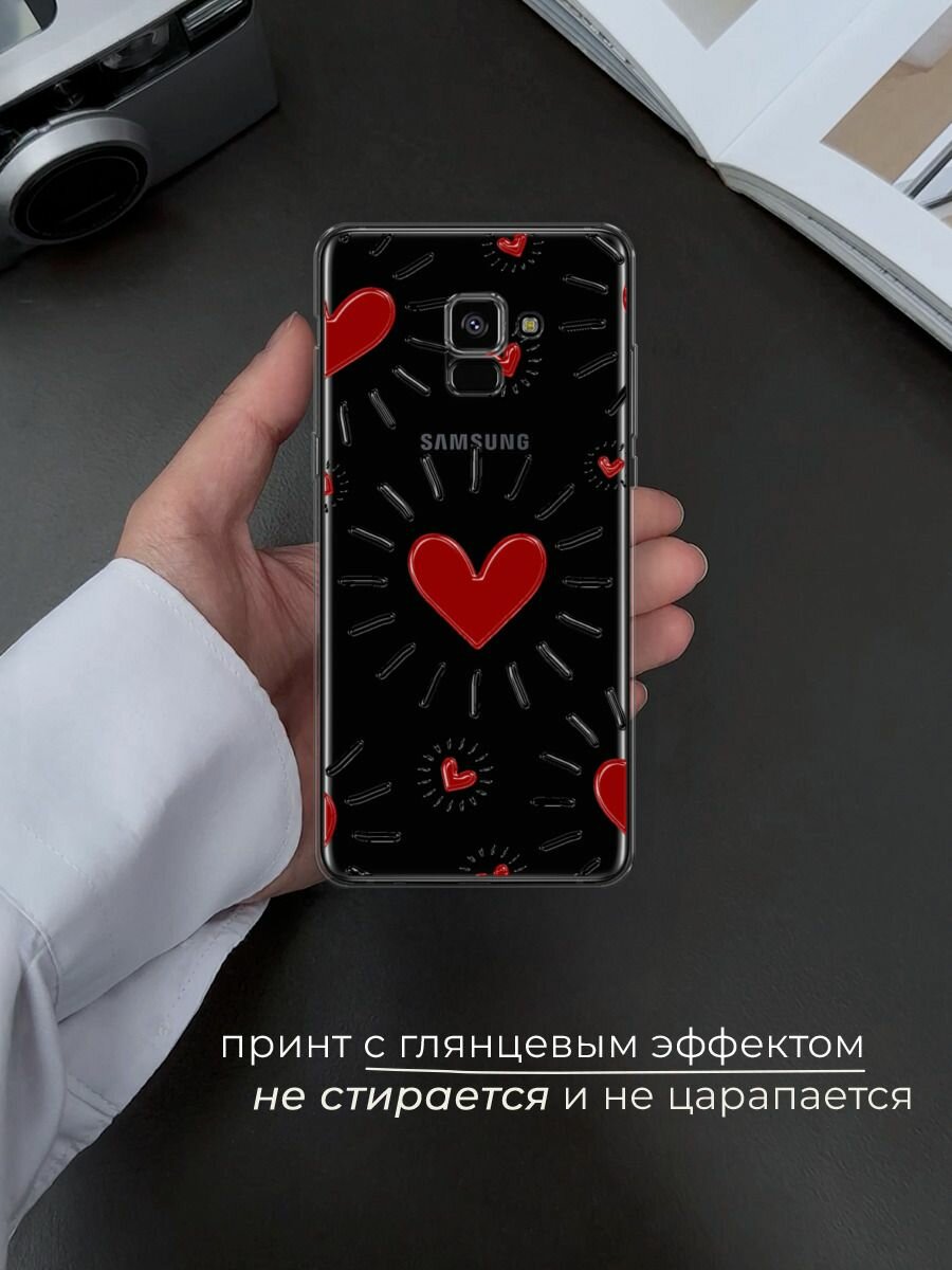 Чехол на Samsung Galaxy A8 + / Самсунг Галакси А8 Плюс 2018 с принтом "Бордовые сердца паттерн" — фото 1