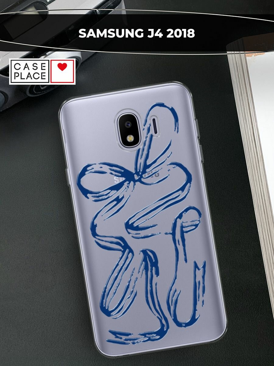 Чехол на Samsung Galaxy J4 / Самсунг Галакси Джей 4 с принтом "Синие очертания банта 2"