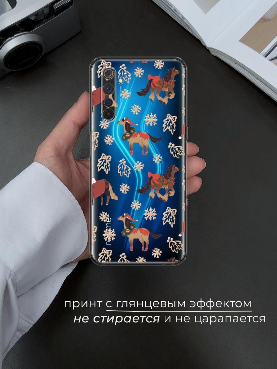 Чехол на Realme 6 Pro / Реалми 6 Про с принтом "Новогодние лошадки 2" — фото 1
