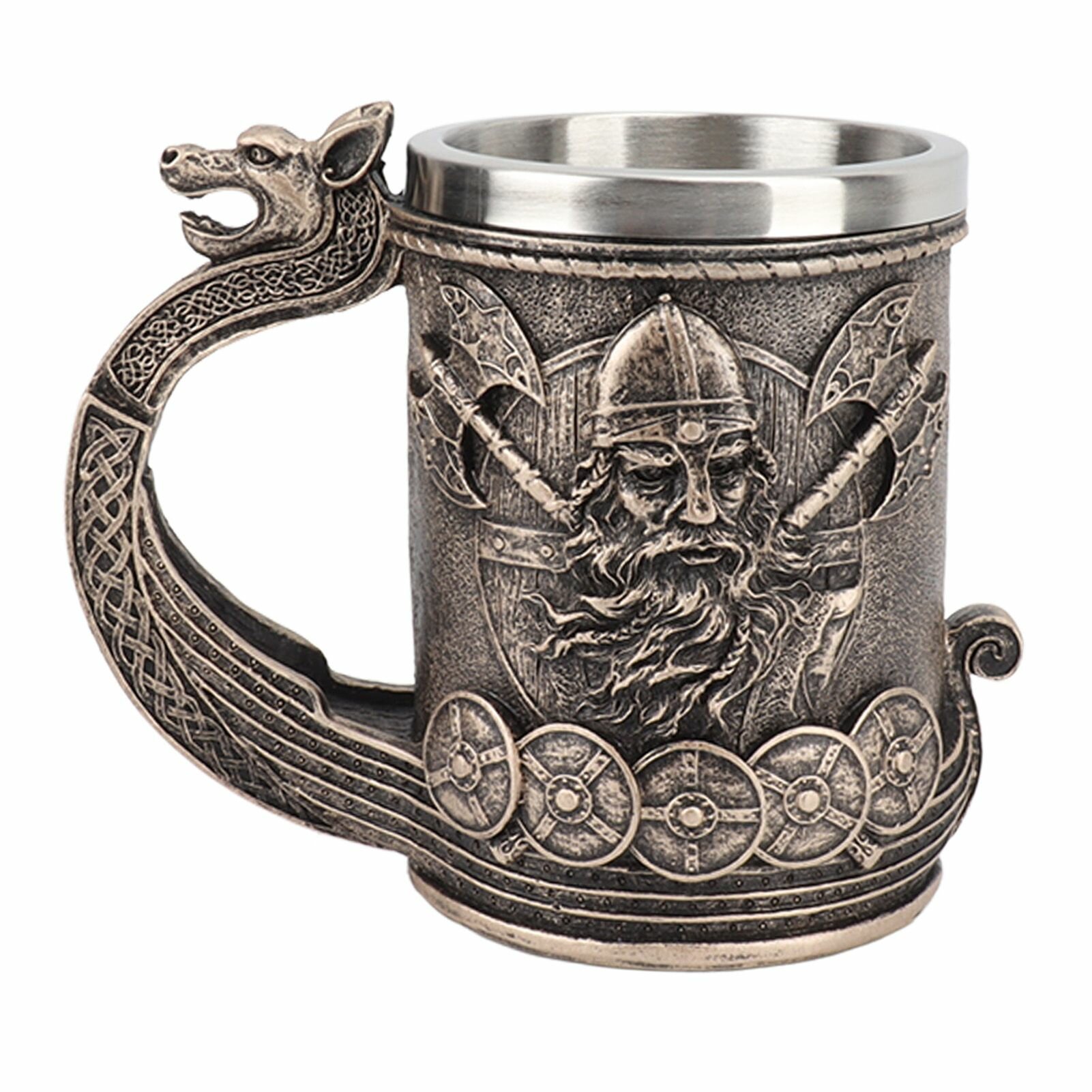Пивная кружка Viking, винтажная большая емкость, кружка с вкладышем из нержавеющей стали, украшения из смолы для пива, кофе L