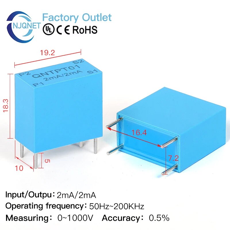 Высокочастотный импульсный трансформатор тока 2k 200 кГц QNTCT01 200/1 1A/5mA 5A/25mA 10A/50mA трансформатор с ферритовым сердечником ct
