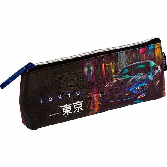 Пенал-косметичка deVENTE "Label", Tokyo Drift, 210х80х35 мм, на 45 предметов, треугольный, кожзам, на молнии