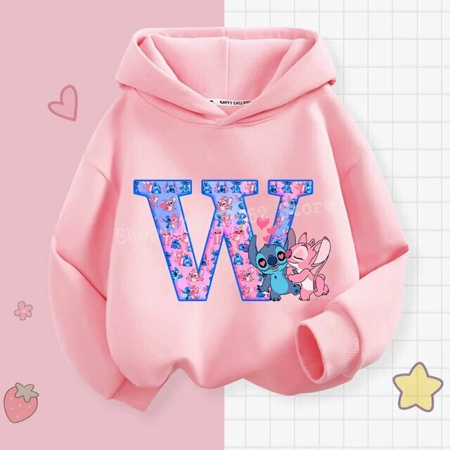 Толстовка с капюшоном Stitch Angel Letter AZ для девочек с рисунком Диснея, детская зимняя толстая теплая толстовка, детская одежда, подарок