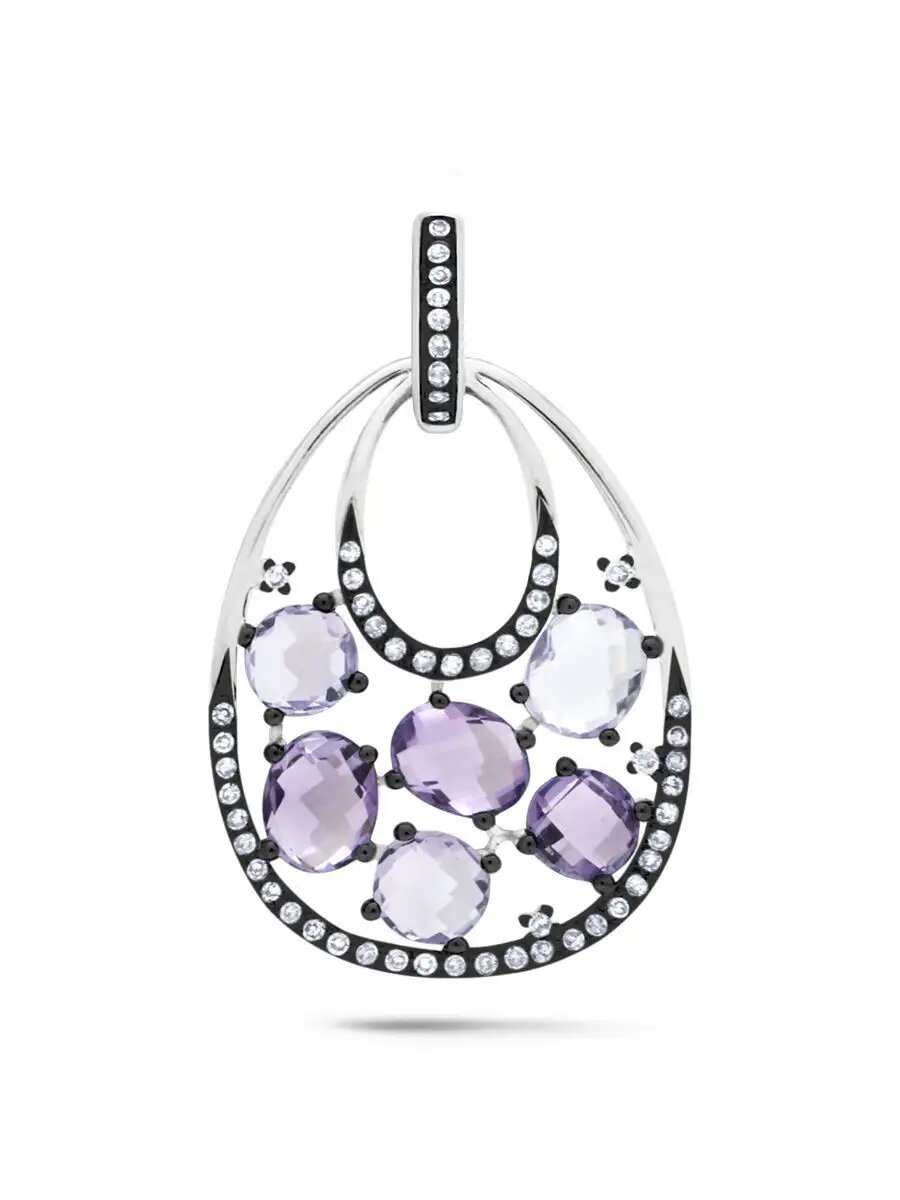 Подвеска, белое золото, 585 проба, родирование, бриллиант, аметист