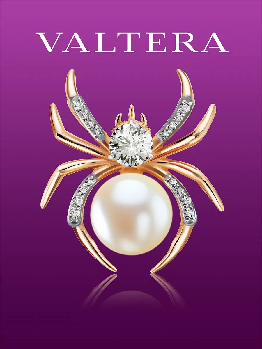 Брошь, серебро, 925 проба, золочение, жемчуг культивированный, фианит