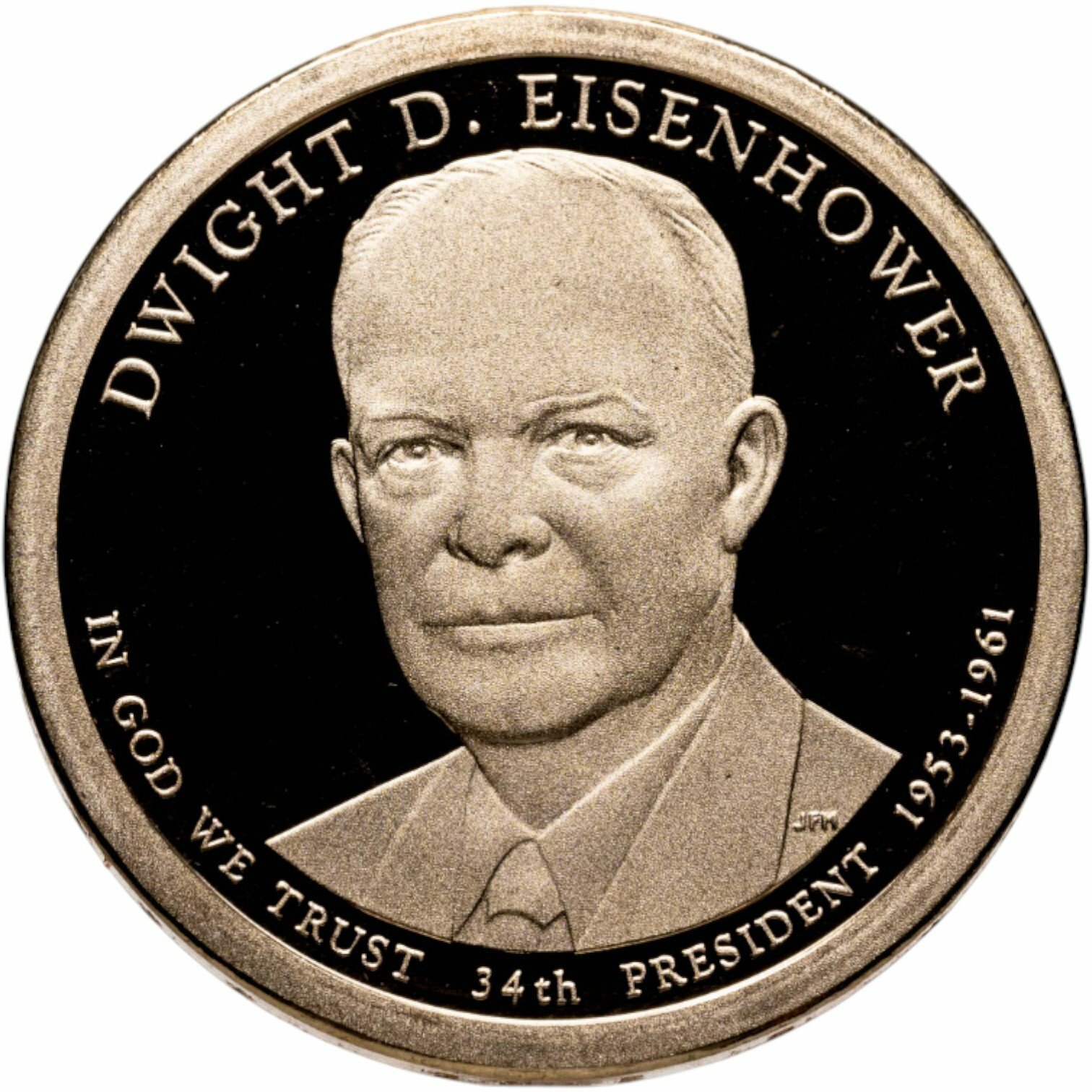 США 1 доллар dollar 2015 "Президент США - Дуайт Эйзенхауэр 1953-1961", знак монетного двора: "S" - Сан-Франциско, Медь, в сохранности Proof