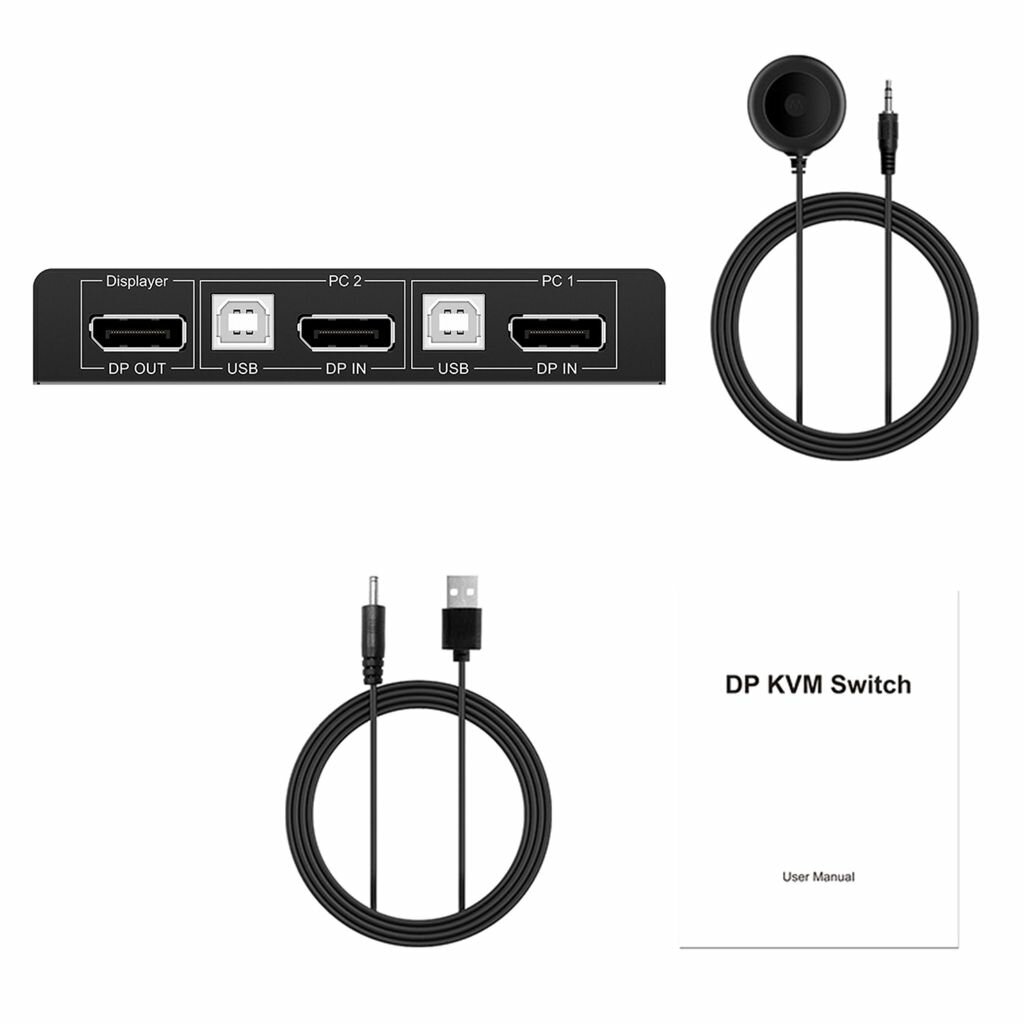 Аудиокабель,1 Установите 2 на Displayport KVM-переключатель высокой четкости 4K при 60 Гц