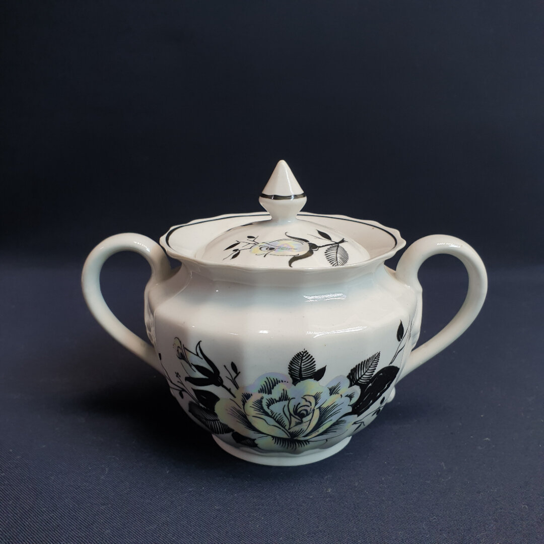 Сахарница, Вербилки, фарфор, деколь, перламутр, 500 мл. Винтаж, СССР.