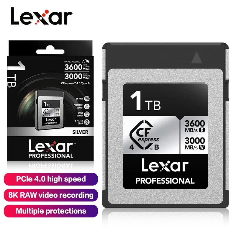Lexar Professional SILVER 8k RAW CFexpress 4.0 Type B Карта памяти 1 ТБ для камеры Canon Nikon Высокоскоростные видеокарты Max 3600 Мбит/с