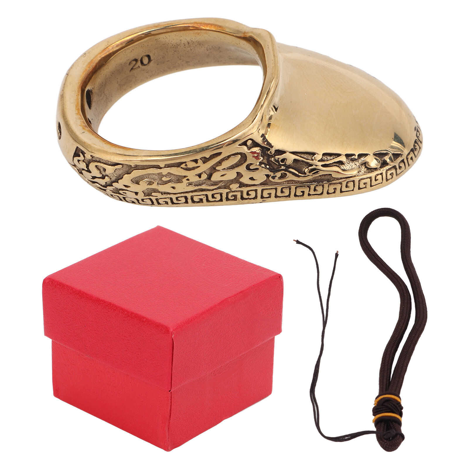 Универсальное кольцо для большого пальца 20 мм из латуни с защитой пальца и шнурком от потери для стрельбы из лука.