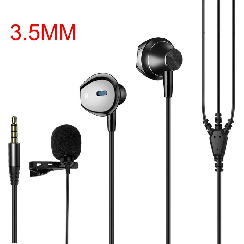 Портативный проводной петличный микрофон с наушниками для Samsung 3.5mm