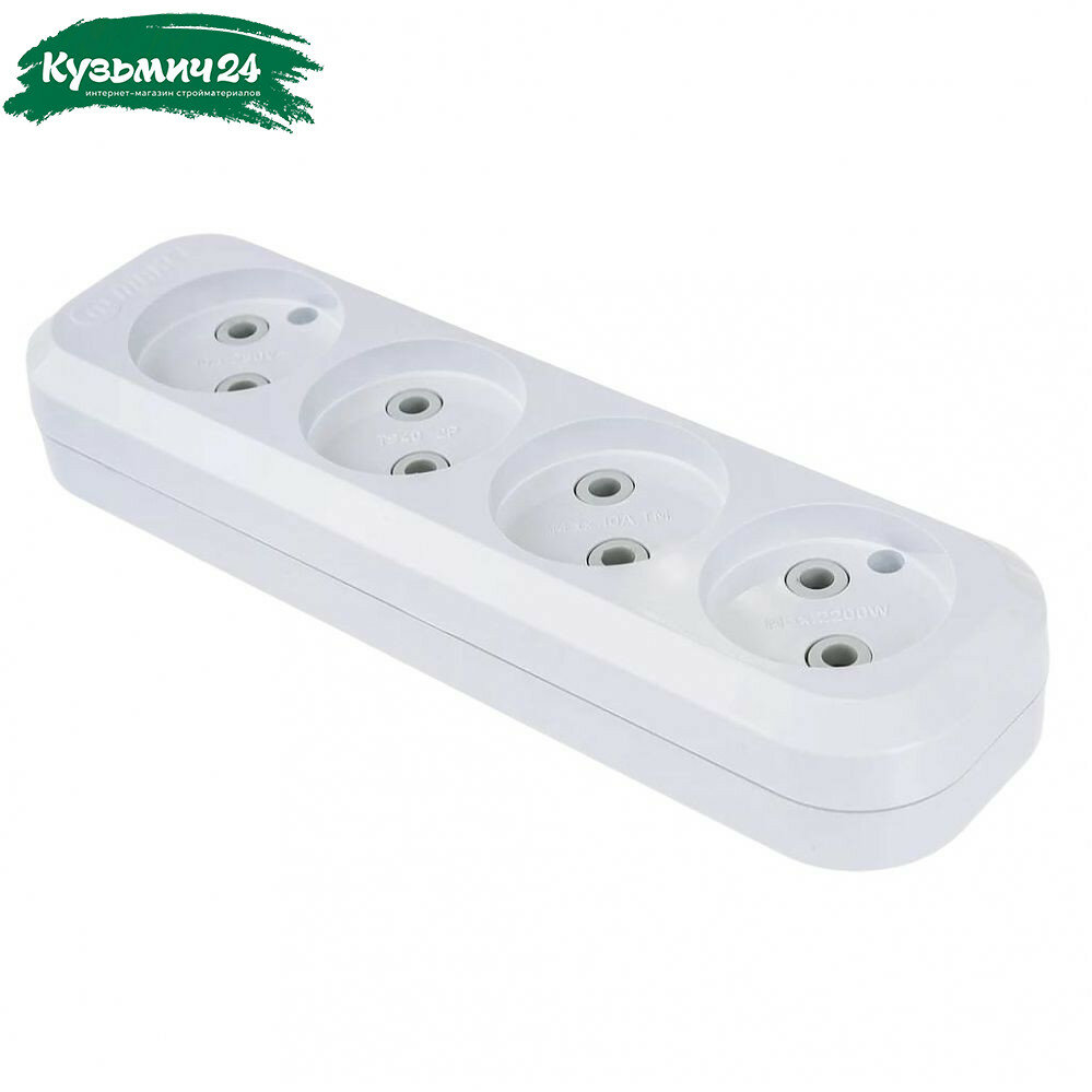 Колодка для удлинителя 4-местная Makel 28819 MGP141, без заземления, белая, 2.2 кВт