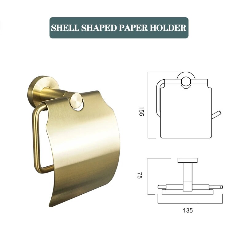 Комплект аксессуаров для ванной Bonderis из нержавеющей стали матовое золото Covered Paper Holder