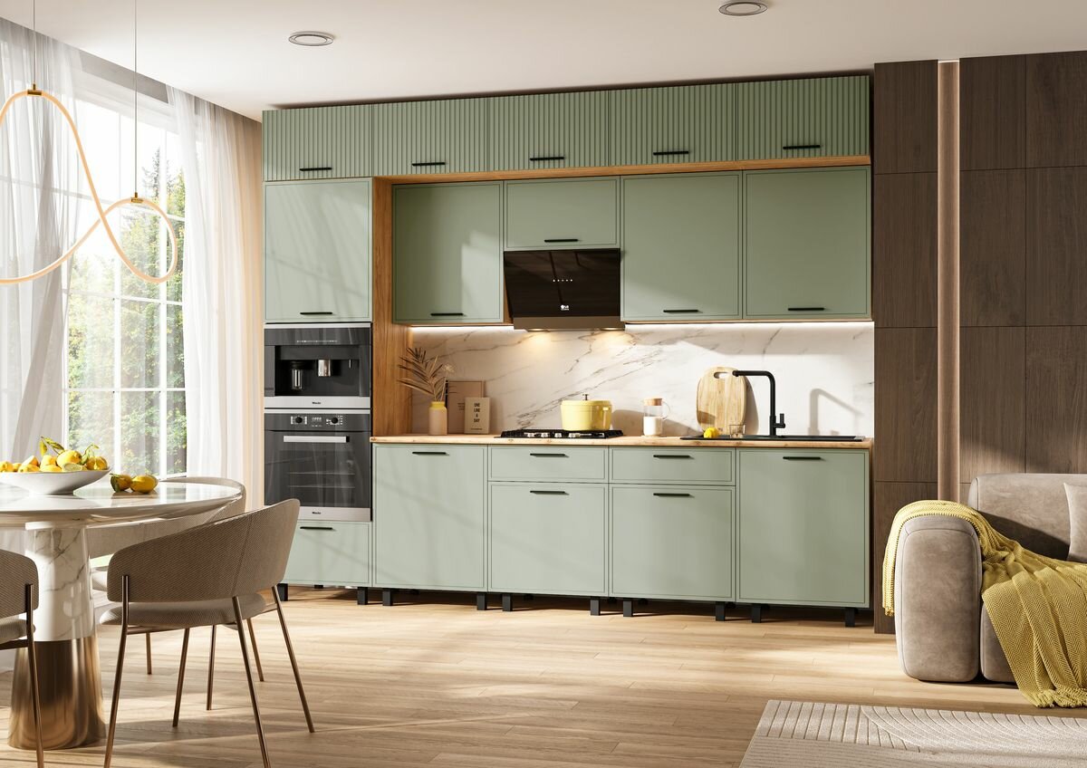 Кухонный гарнитур Бьянка 3,0/1080м (Олива софт, Дуб Крафт (Дуб вотан))