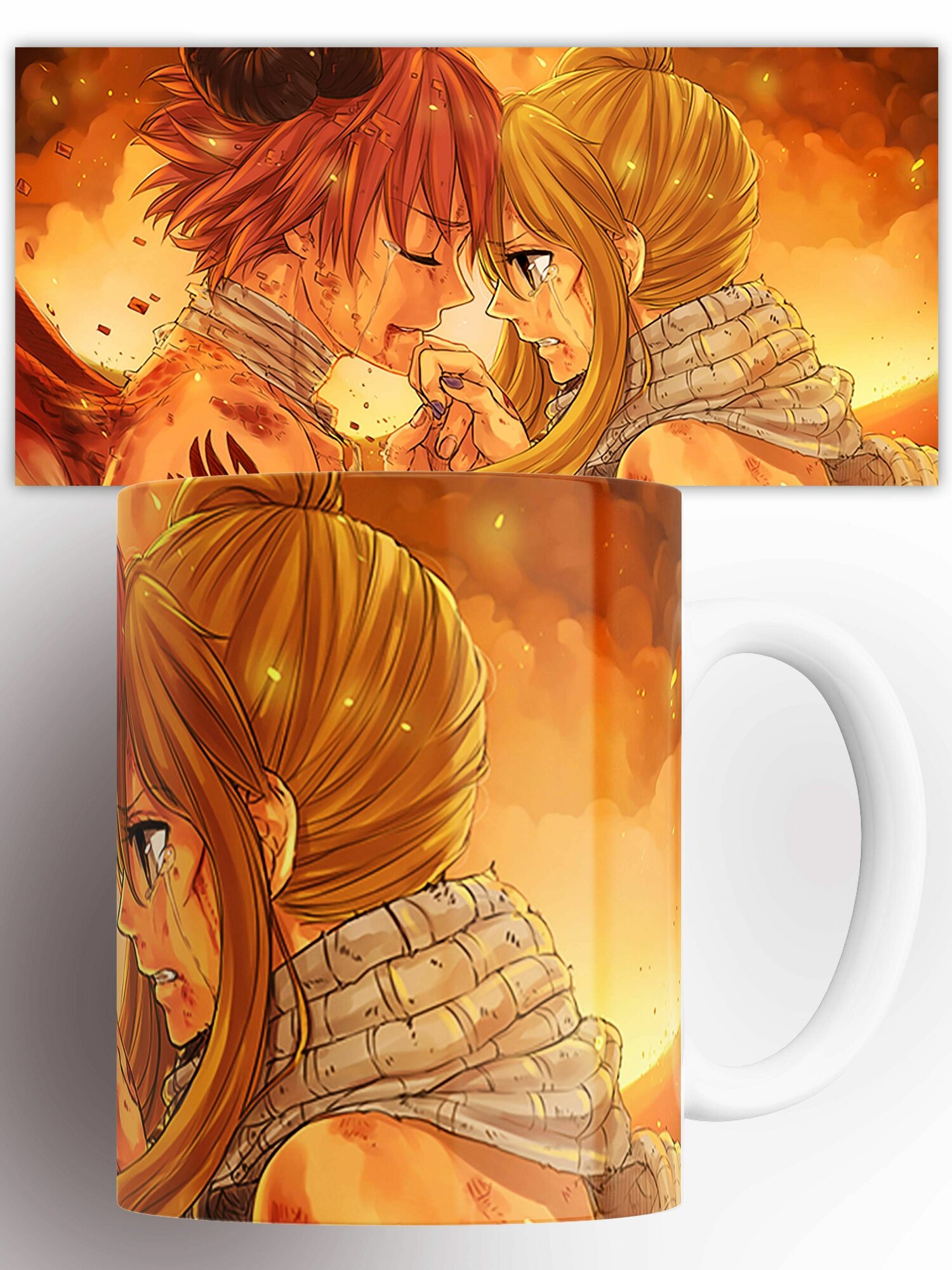 Кружка Сказка о хвосте феи Люси Хартфилия и Нацу Драгнил Anime Fairy Tail на подарок с принтом аниме 330 мл