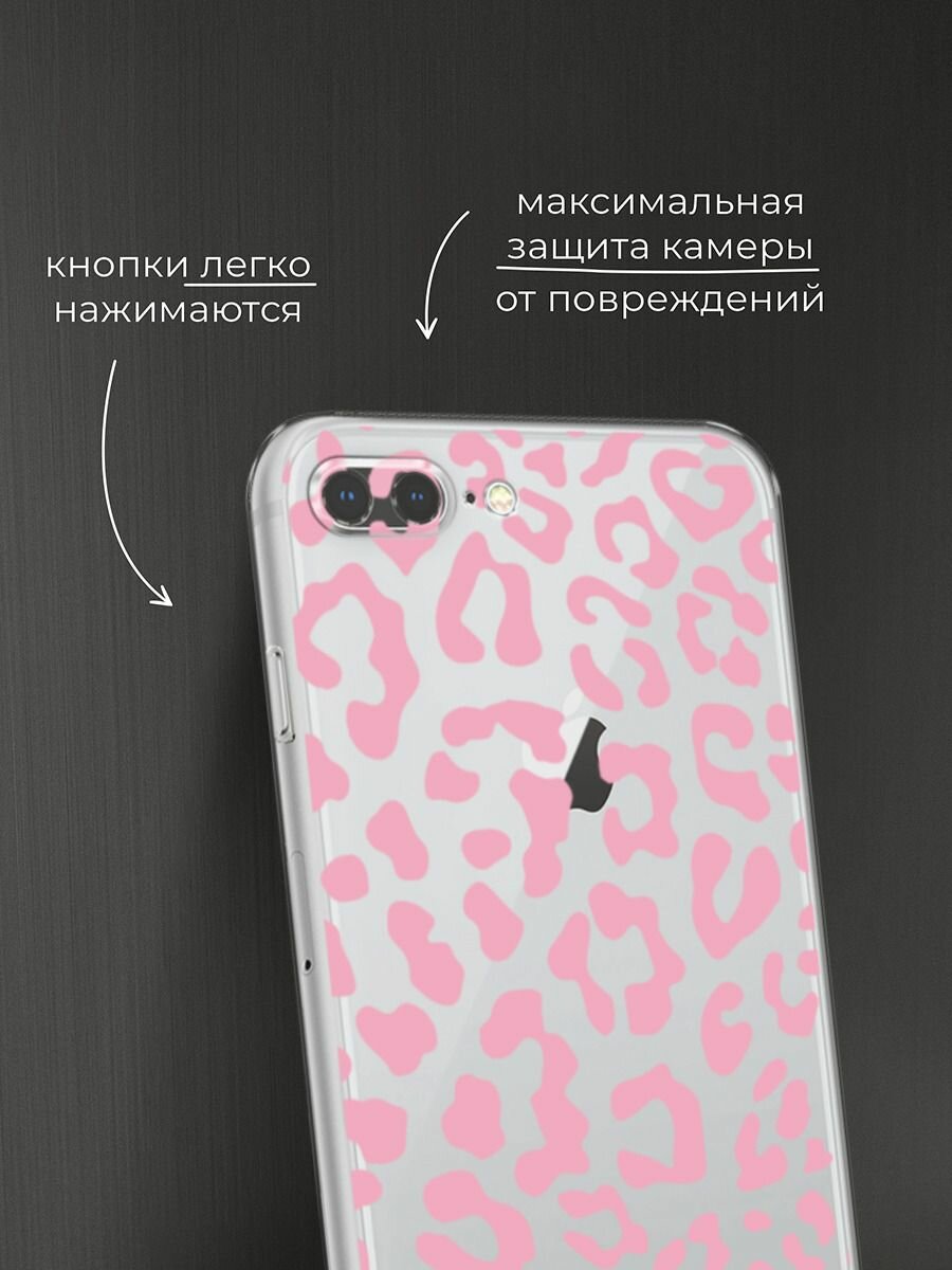 Чехол на Apple iPhone 7 Plus / Айфон 7 Плюс с принтом Паттерн розовый леопард, прозрачный — фото 1