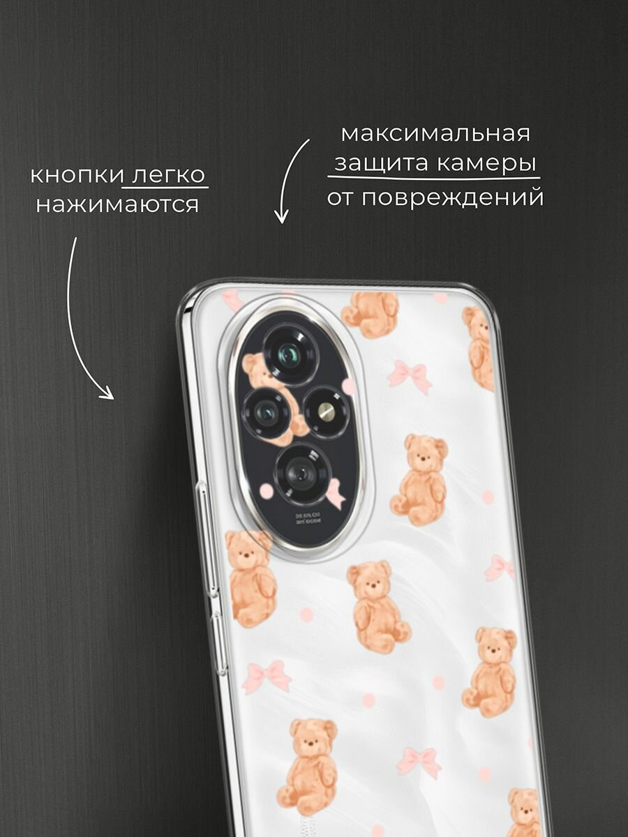 Чехол на Honor 200 / Хонор 200 с принтом Паттерн бежевые мишки, прозрачный — фото 1