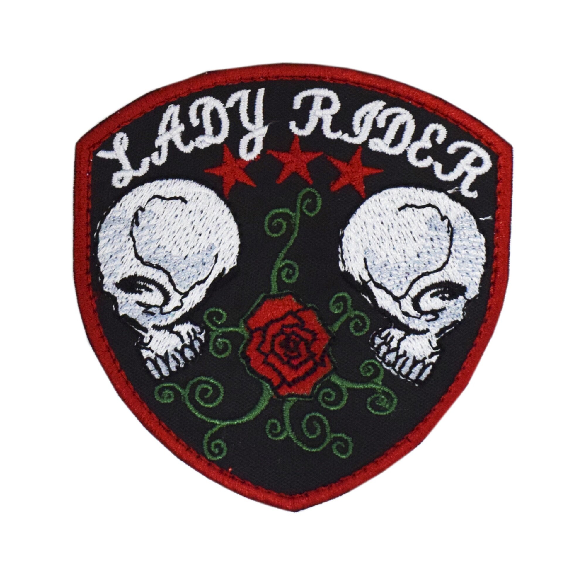 Байкерская Шеврон, нашивка, патч, термоаппликация на клеевой основе, с черепами, Lady rider. Размер 80х80 мм.