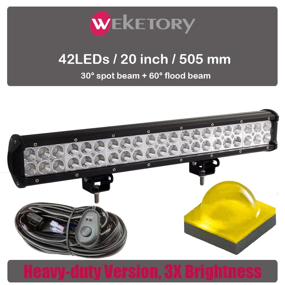 Weketory 20-дюймовый светодиодный рабочий фонарь 126 Вт, светодиодные барные фонари для автомобиля, мотоцикла, трактора, лодки, внедорожников, 4WD 4x4, грузовиков, внедорожников, квадроциклов, UTV 126W Heavy-duty Wire