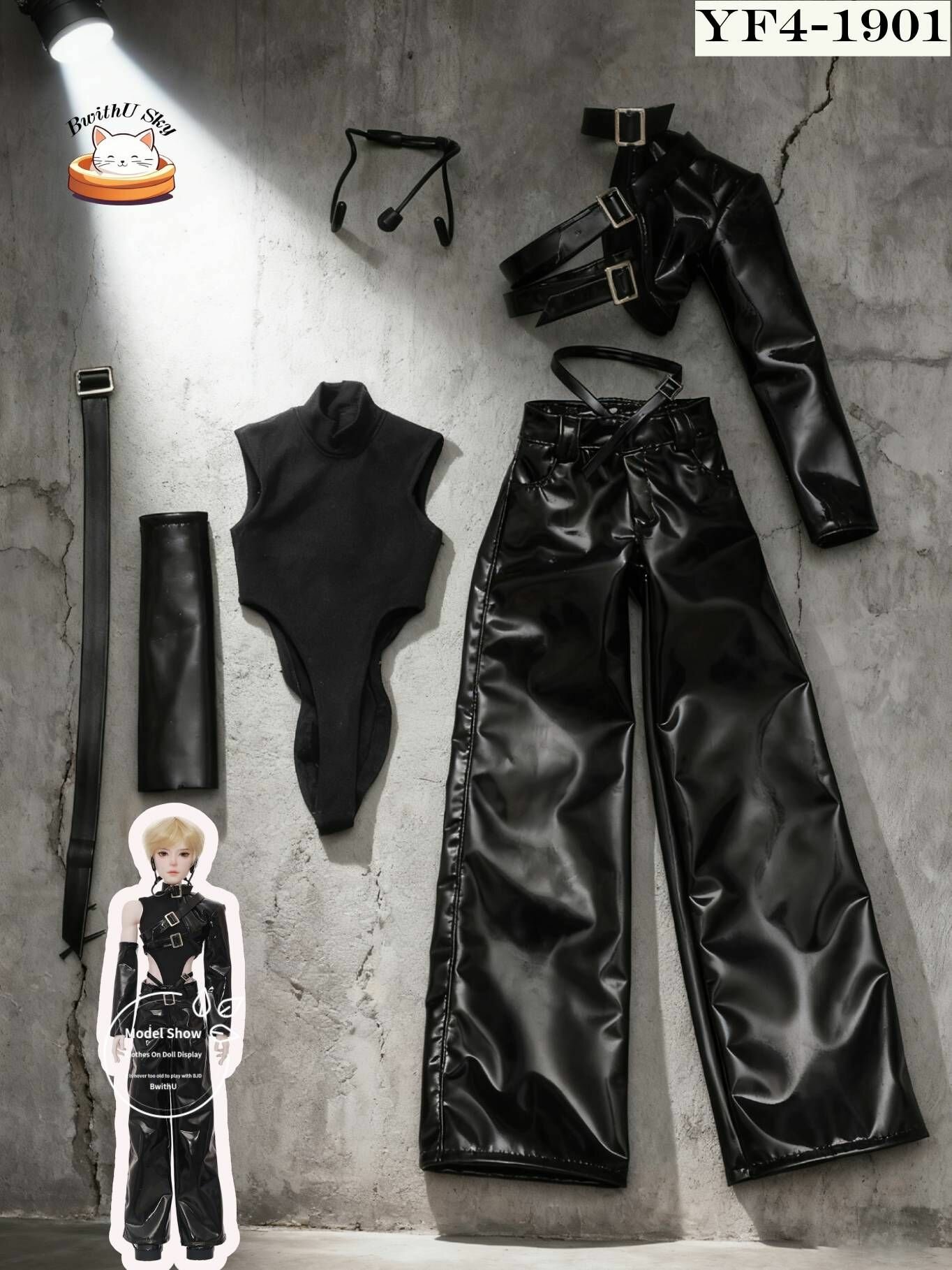 Набор для куклы BwithUSky BJD YF4-1901, 1/4, в стиле biker, черно-белый, высота 40 см