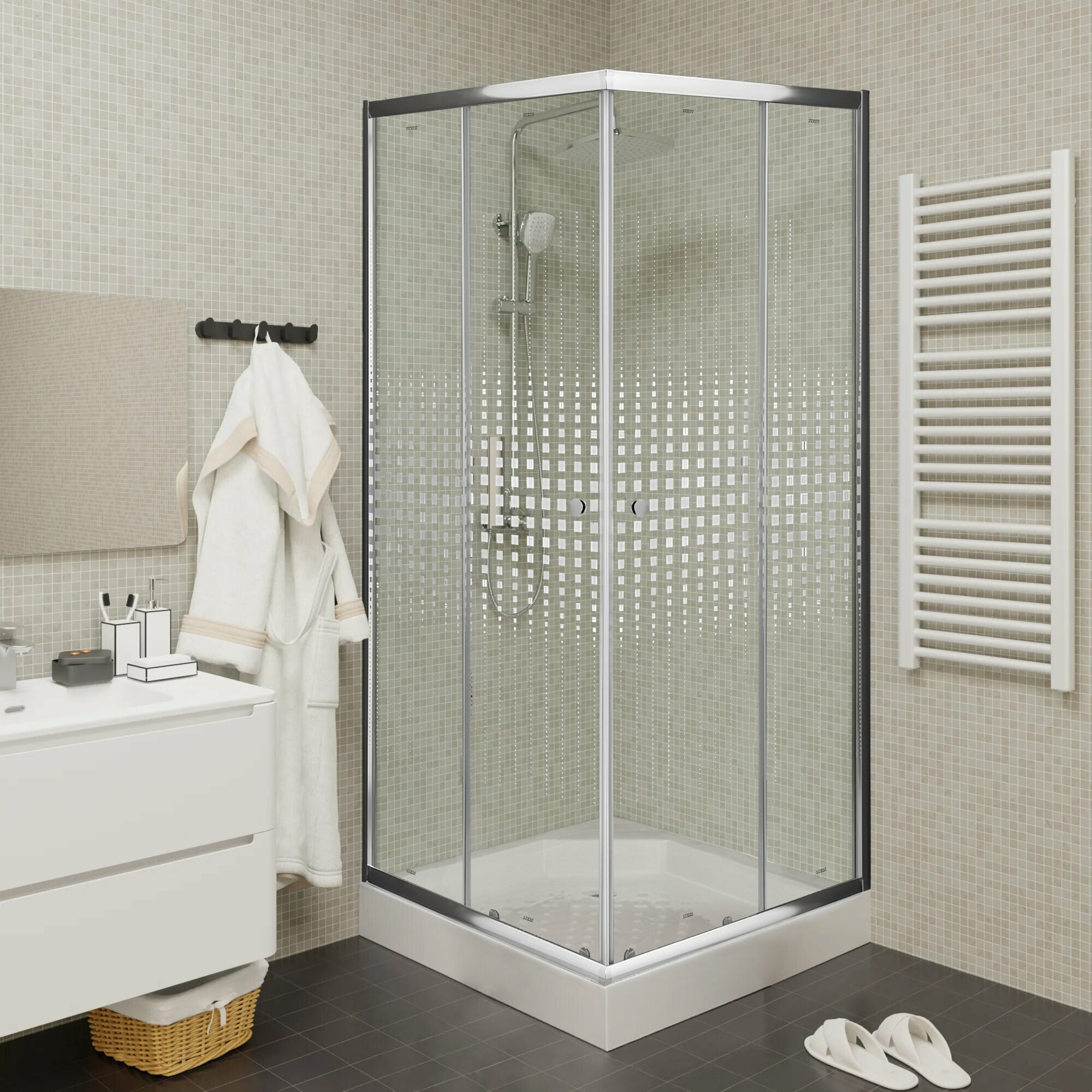 Душевой уголок Parly ZQ8111 (80х80х193), Низкий поддон, Профиль хром, Стекло прозрачное с рисунком