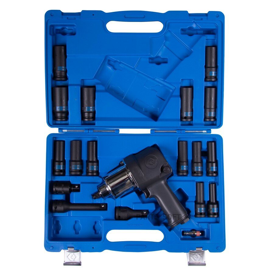 KING TONY Гайковерт пневматический ударный 1/2, 881 Нм, с комплектом головок, 19 предметов от официального дистрибьютора, KING TONY, артикул 44108AMP01