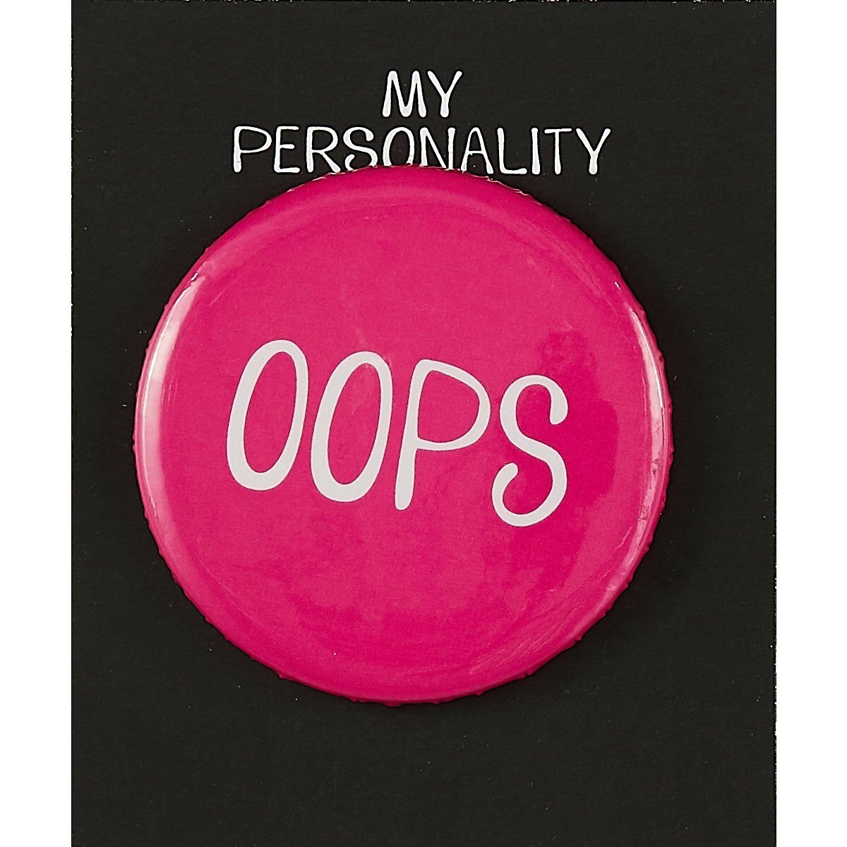 Значок круглый OOPS (фуксия) (металл) (38мм)