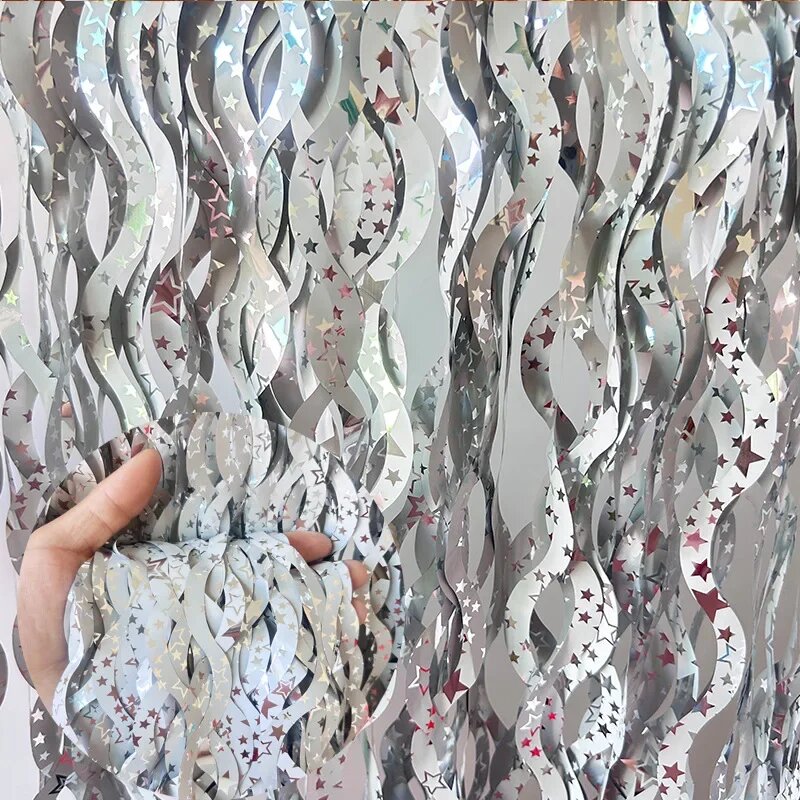 Фольгированные шторы с бахромой, 1м x 2м, star silver