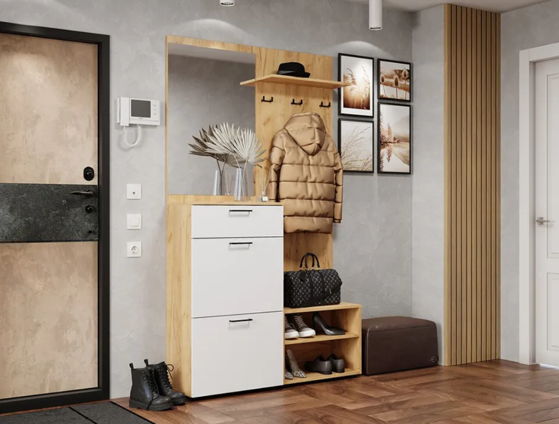 Монтана Прихожая Корпус - Дуб Крафт золотой Фасад ЛДСП - Белый (Гладкий) УИ985 Стиль