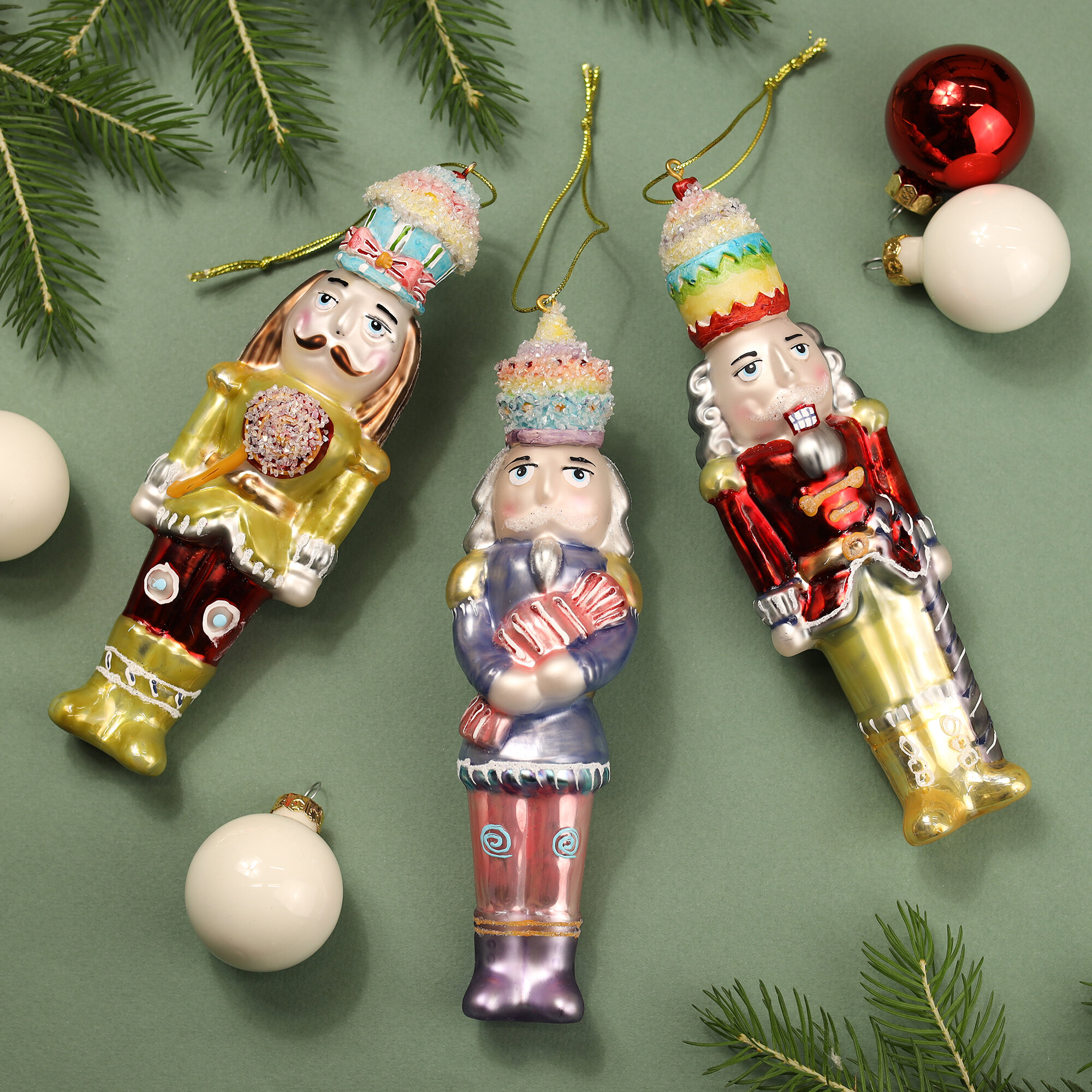 Елочная игрушка Щелкунчик с сахарной тростью 16 см, подвеска, стекло, Winter Deco, 121564-1