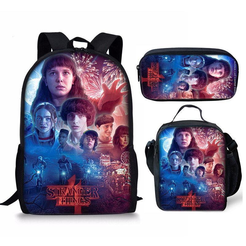 Источник производитель Stranger Things 4 Stranger Things4 Рюкзак из трех предметов Мультяшный рюкзак Студенческая школьная сумка