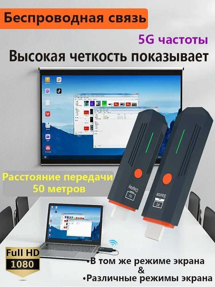 Беспроводной передатчик/приемник HDMI, темно-синего цвета, до 50 м, для конференций