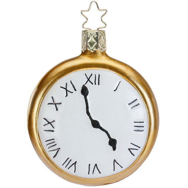 Стеклянная елочная игрушка Часы Teatime 8 см, Inge Glas, 10038S020