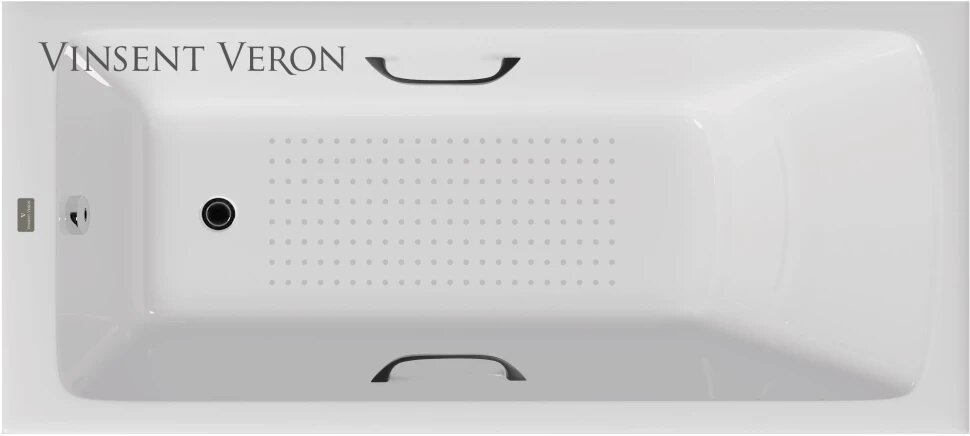 Ванна чугунная Vinsent Veron Kingston VKN1808050H/VH0012BL-AS 180x80 см, с ручками, антискользящим покрытием, белый