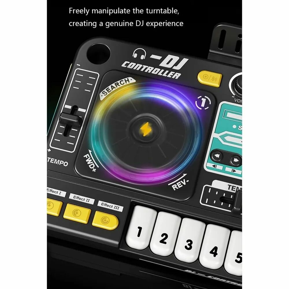 DJ-контроллер для детей, пластик, черный, реалистичный дизайн, 12 звуковых эффектов — фото 1