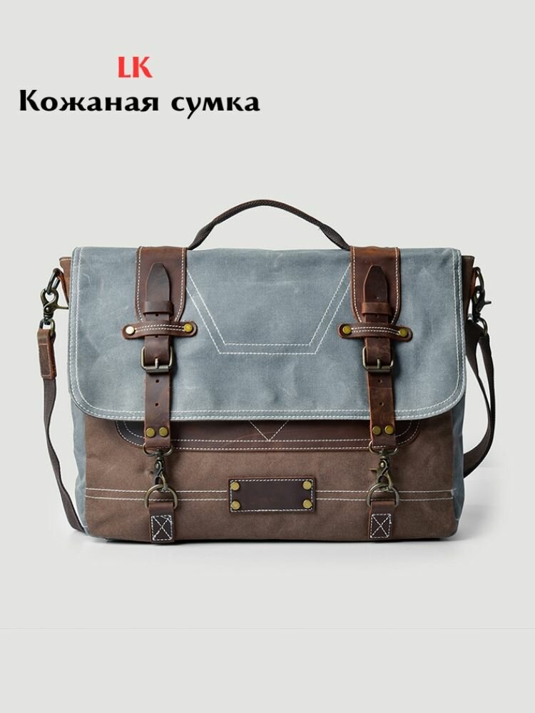 Ретро-холст из масляной восковой кожи с мужской сумкой-мессенджером из воловьей кожи, модная 15-дюймовая сумка для ноутбука