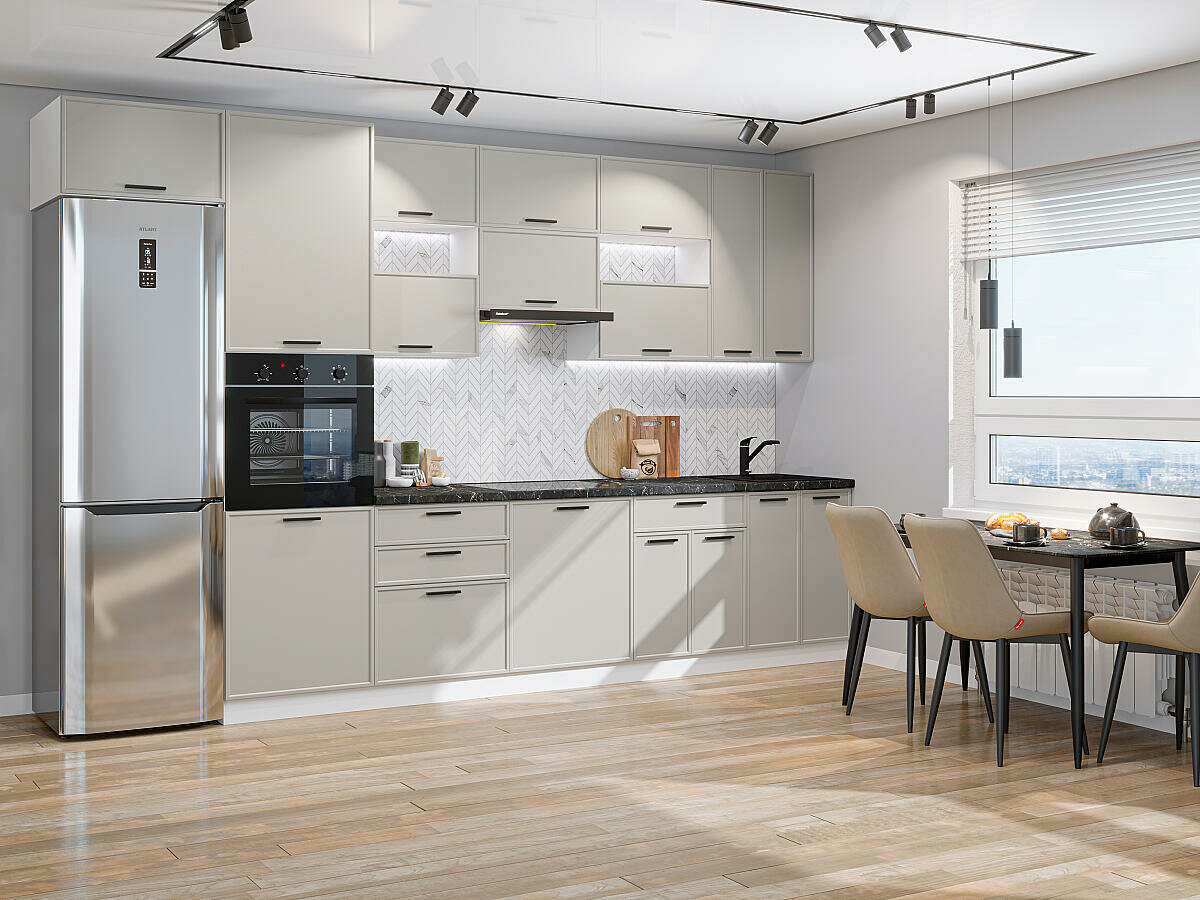 Готовый кухонный гарнитур без столешницы кухня Фрейм-04 360x234x60 см, Clay Silk