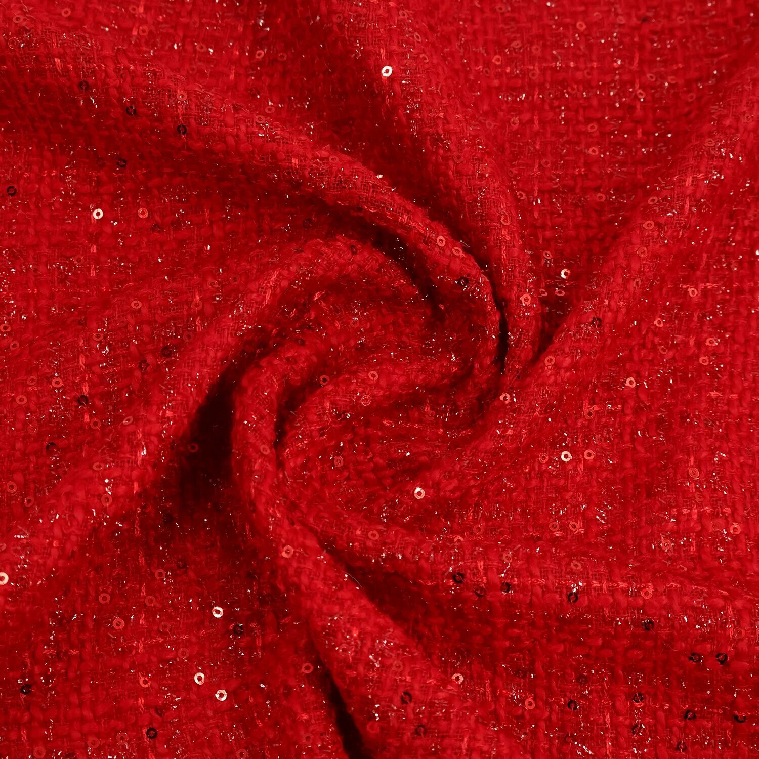 Красная твидовая ткань с вышивкой и блестками для пошива Красный, red
