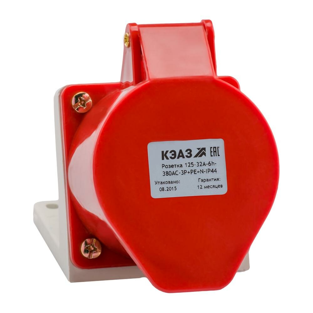 Розетка для монтажа КЭАЗ на поверхность, 125 мм, 32А, 6h, 380AC, 3P+PE+N, IP44