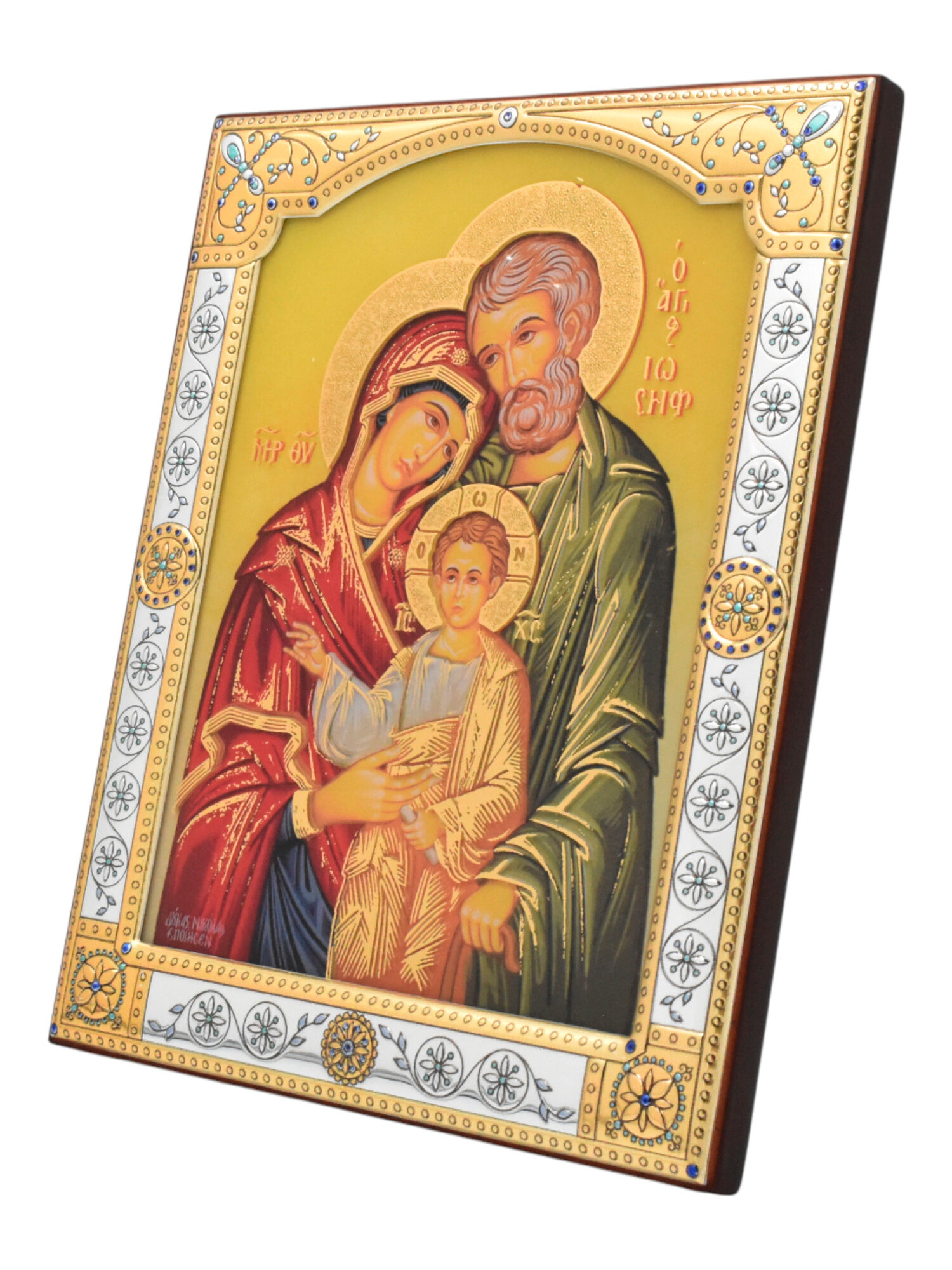 Икона "Святое Семейство", 11,6x14,3 см, под стеклом, серебряный оклад, Beltrami