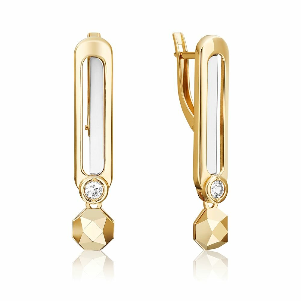 Серьги, комбинированное золото, 585 проба, родирование, топаз