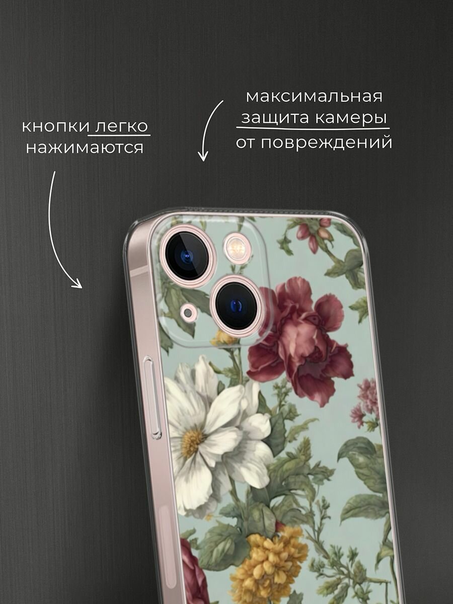 Чехол на Apple iPhone 13 mini / Айфон 13 мини с принтом Акварельные красные цветы — фото 1